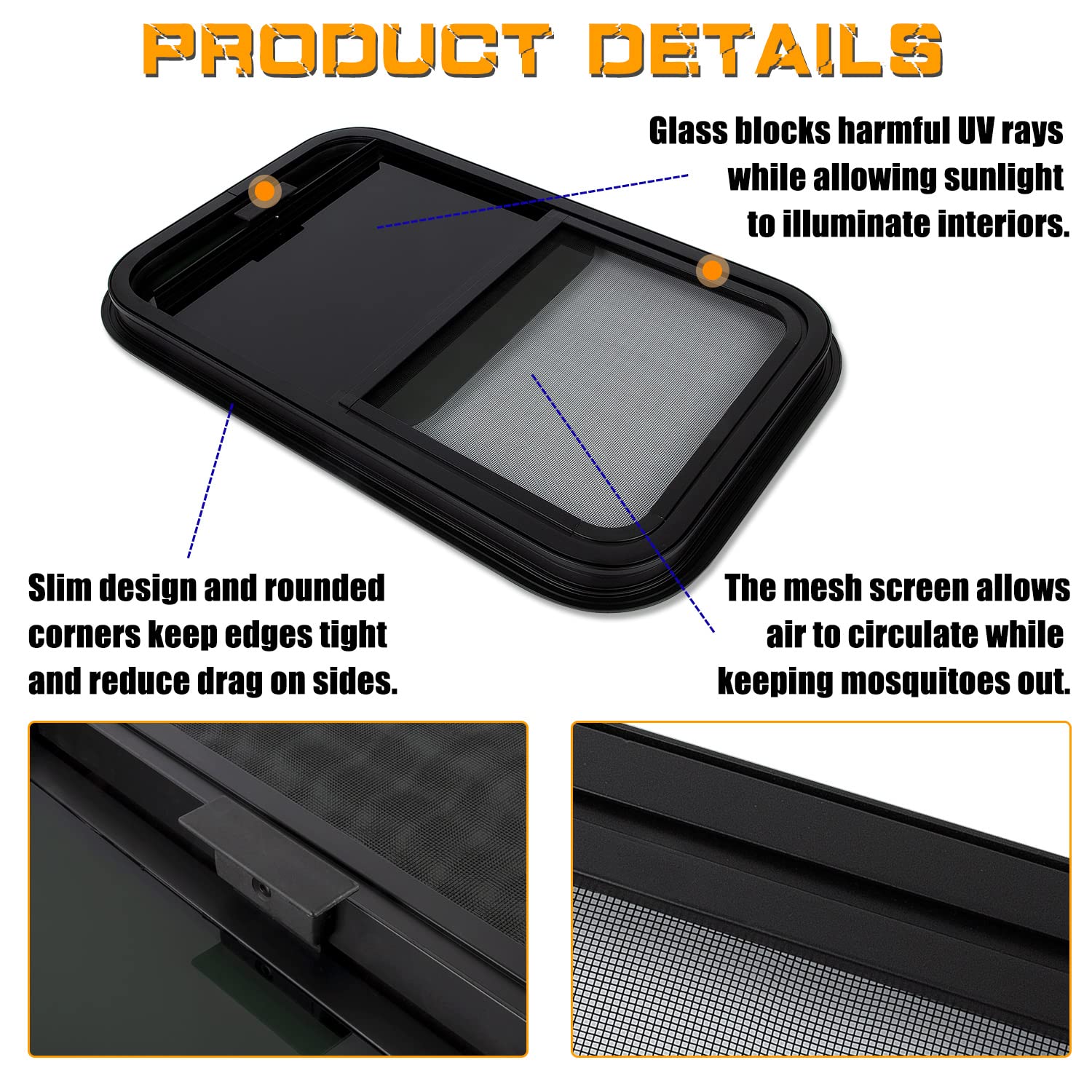 Snapklik.com : RANSOTO Premium RV Window Teardrop Horizontal Slide 1-3/ ...