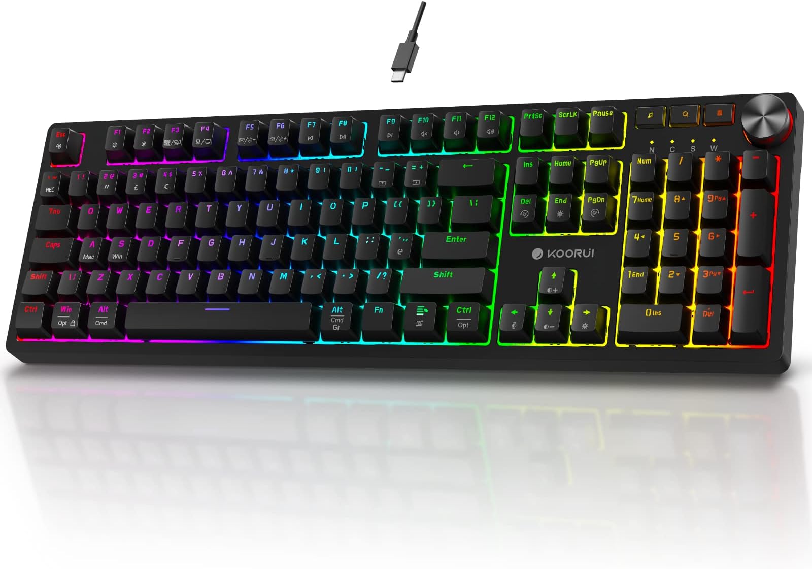 KOORUI Gaming Keyboards, 26 RGB Backlit Mechanical Keyboard Wired 104 ...