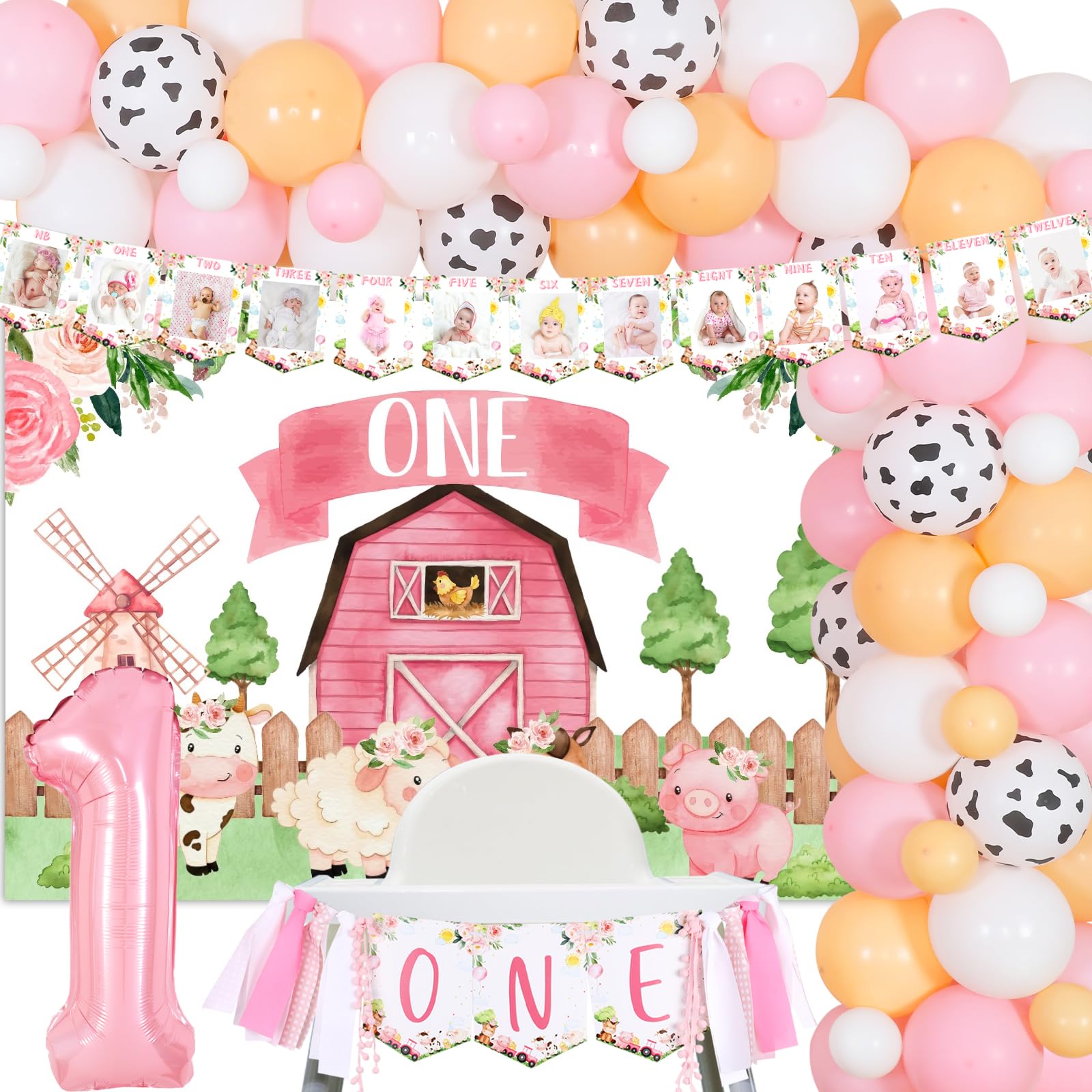 Amazon.com: Farm Animal 1st Birthday Decorations Baby Girl - Pink ...