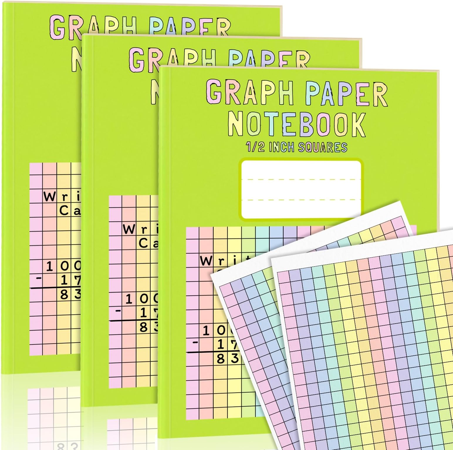 Amazon.com : 3 Pack 8.5×11 Colored Graph Paper Pad Math Graph Notebook ...