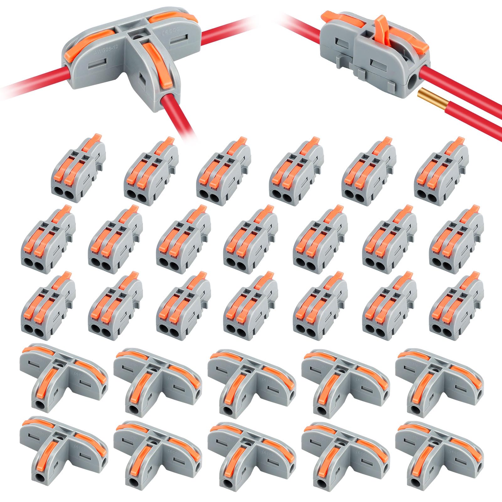 Linkstyle 30PCS Lever Wire Connectors Kit, T-Shape 3 Way Lever Nut Wire ...