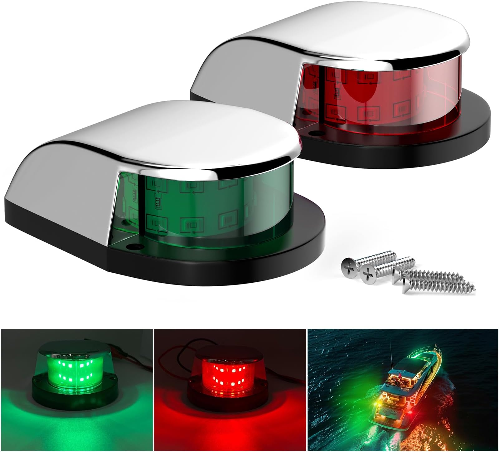 Amazon.com: PSEQT Boat Navigation Lights 4'' Red Green LED Marine Bow ...