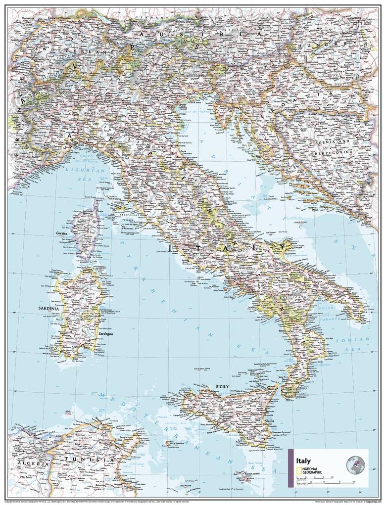 Large Detailed Map Of Italy Amazon.com: Gifts Delight Laminated 24x31