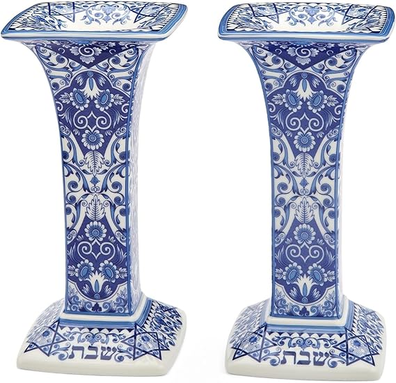 Amazon.com: Spode Judaica Sabbath Candlesticks, Set of 2 - Elegant Blue ...