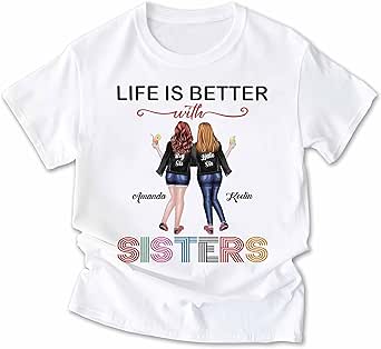Amazon.com: WHIDOBE Personalized Sister T-Shirt (2 Sisters) Custom ...