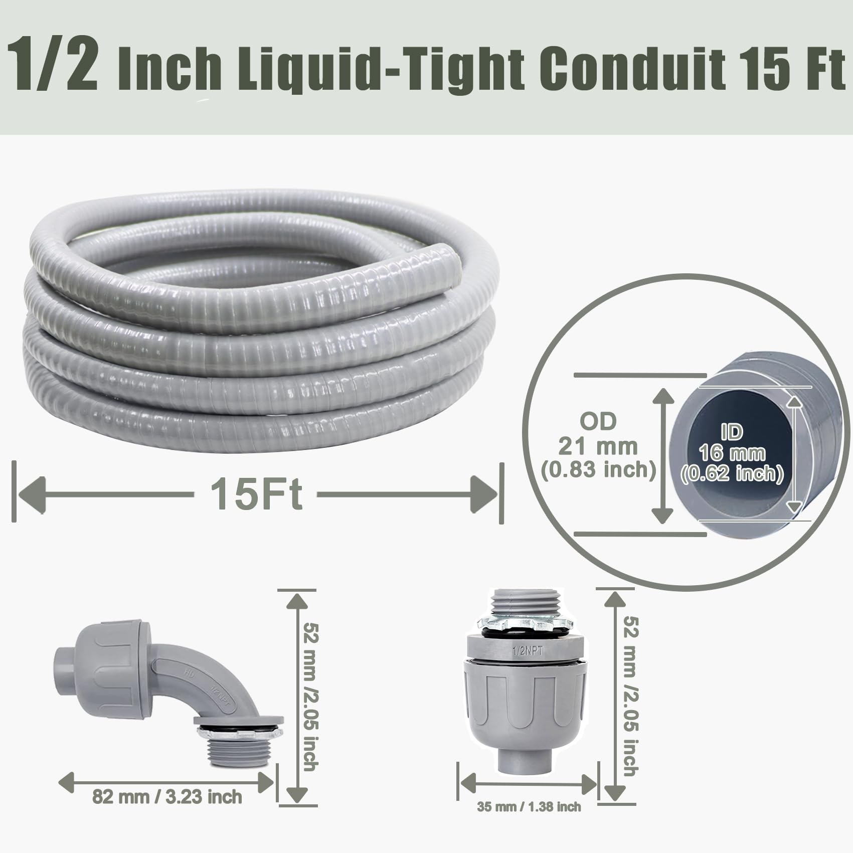 Snapklik.com : Feotech Liquid-Tight Conduit And Connector Kit - 1/2 ...