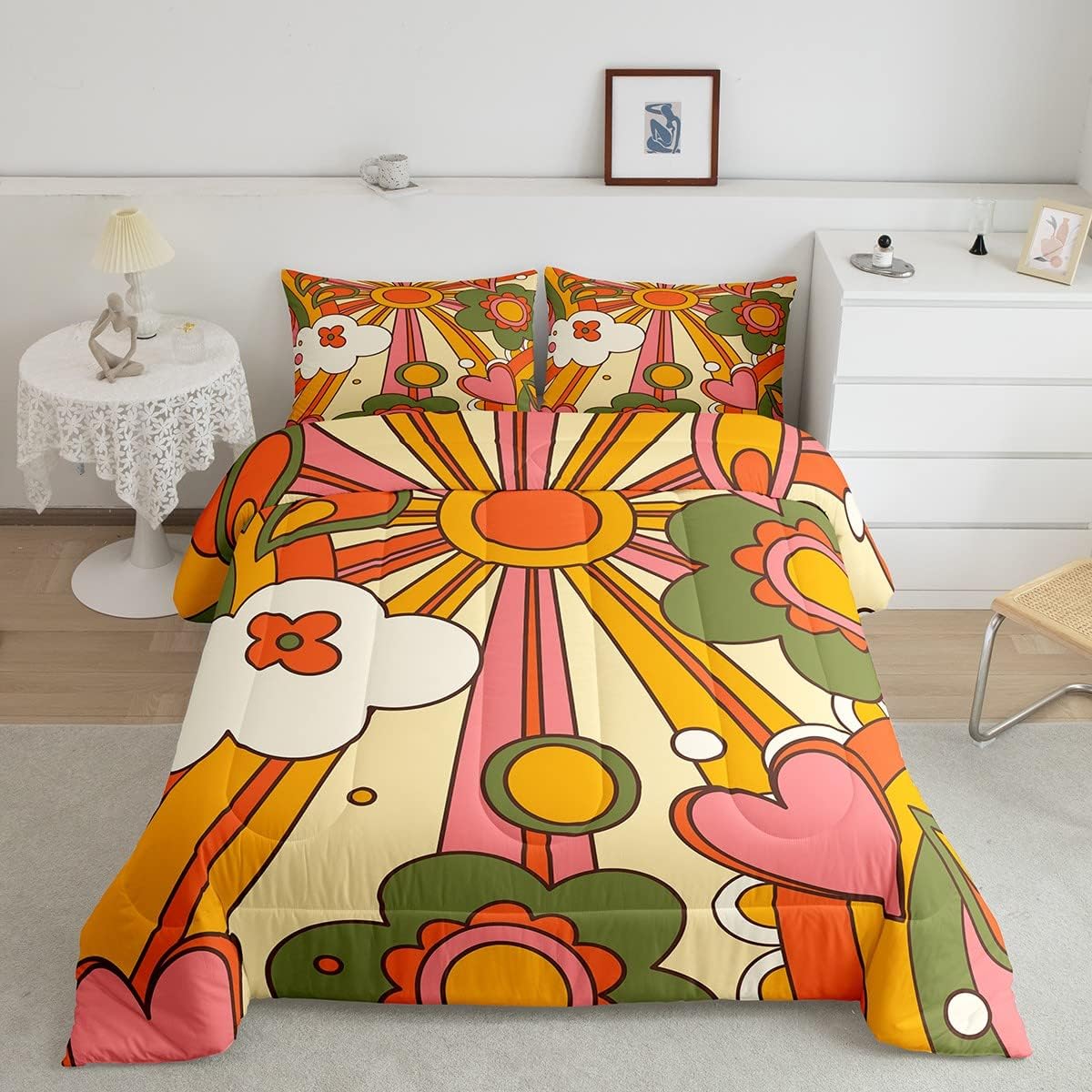 Amazon.com: Erosebridal 60S 70S Hippie Comforter Queen Vintage Boho Sun ...