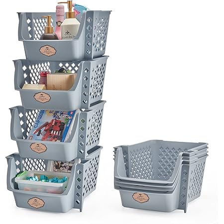 Amazon.com: Eagrye Plastic Stackable Storage Bins, Multi-functional ...