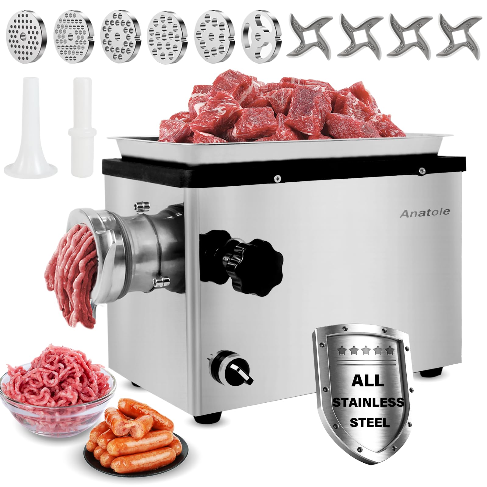 Amazon.com: Anatole Commercial Electric Meat Grinder 1.8 HP 1300 W All ...