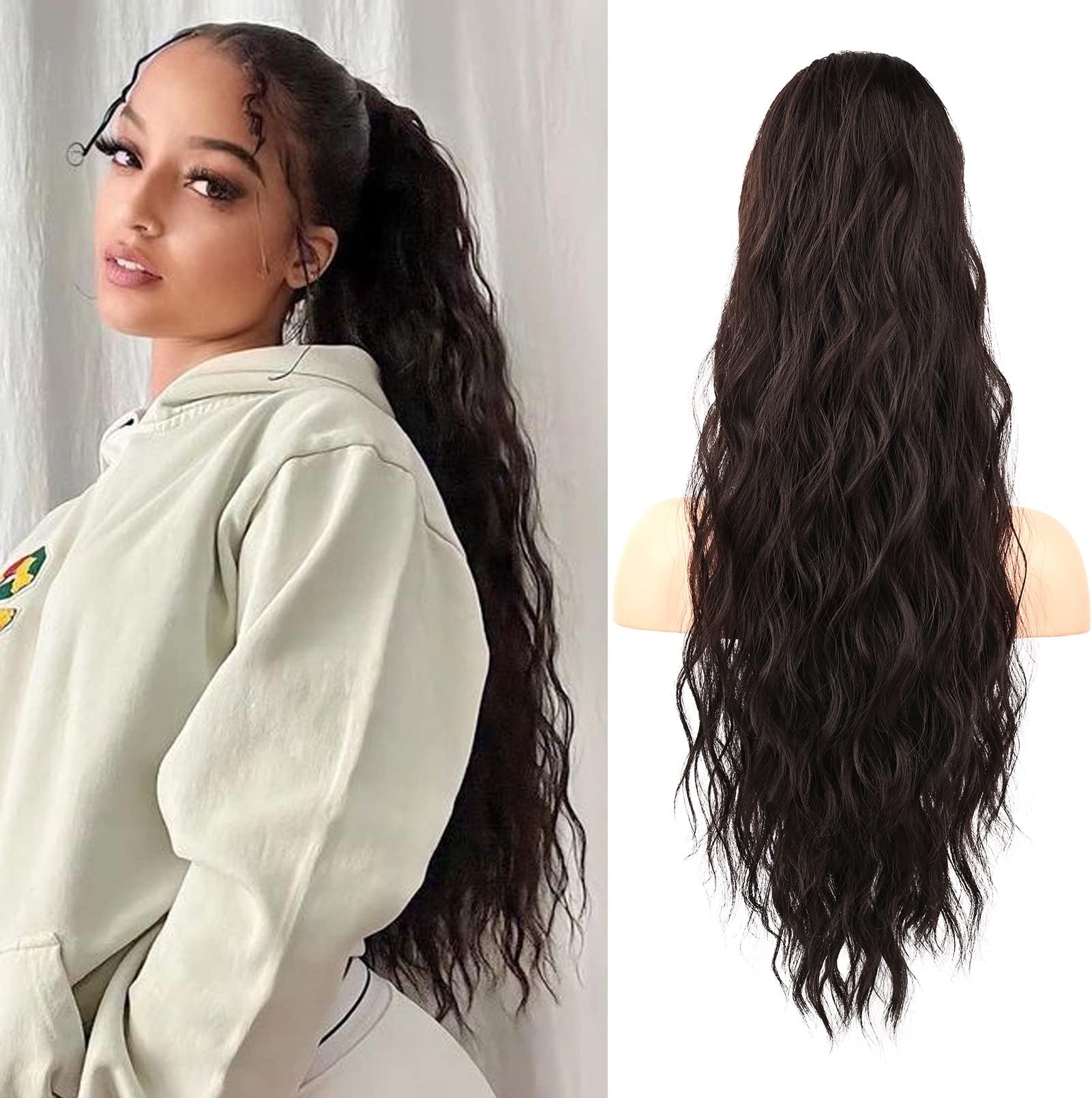 Amazon.com : Ponytail Extension, Behufun Long Wavy Drawstring Ponytail ...