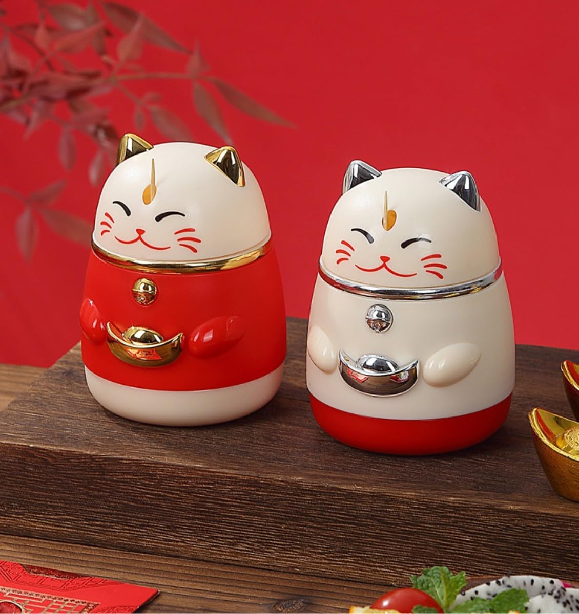 Amazon.co.jp: 爪楊枝入れ ワンプッシュ式 2個セット かわいい つまようじ入れ 招き猫 自動つまようじホルダー 手押し 取り外し ...