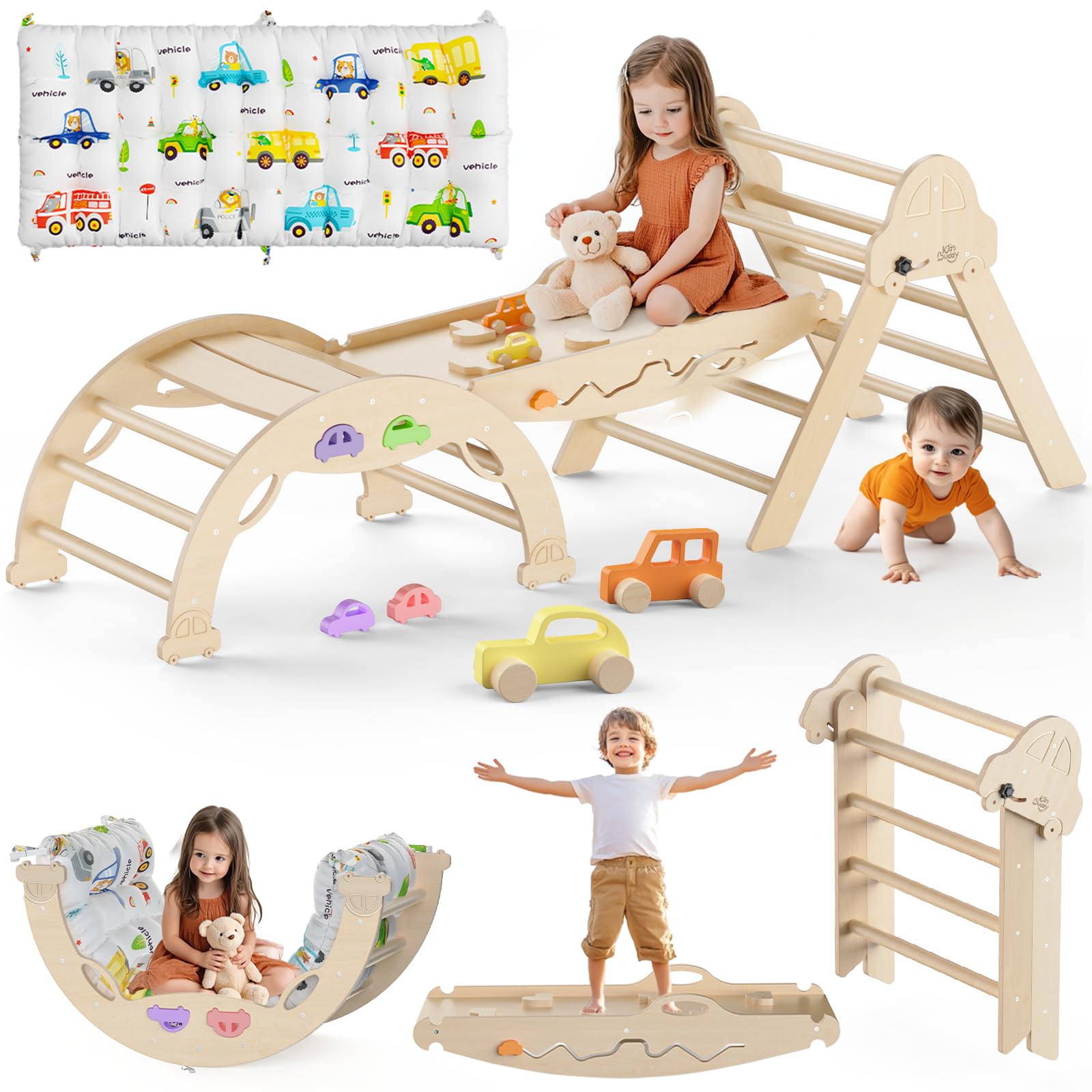 Amazon.com: Pikler Triangle Set with Cushion 9 in 1 Foldable Montessori ...