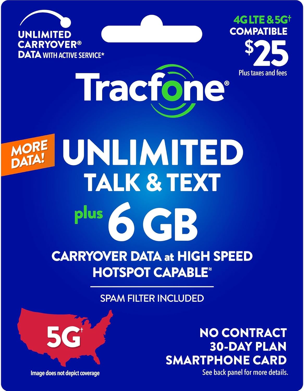 Amazon.com: Tracfone $25 Unlimited Talk & Text, 6 GB of Data / 30 Days ...