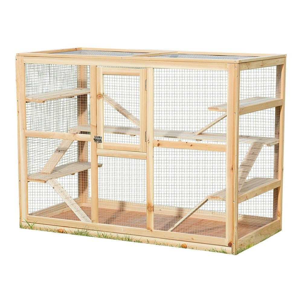 Melko Wooden Small Animal Cage 120 x 60 x 90 cm Includes 6 Ramps Rodent ...