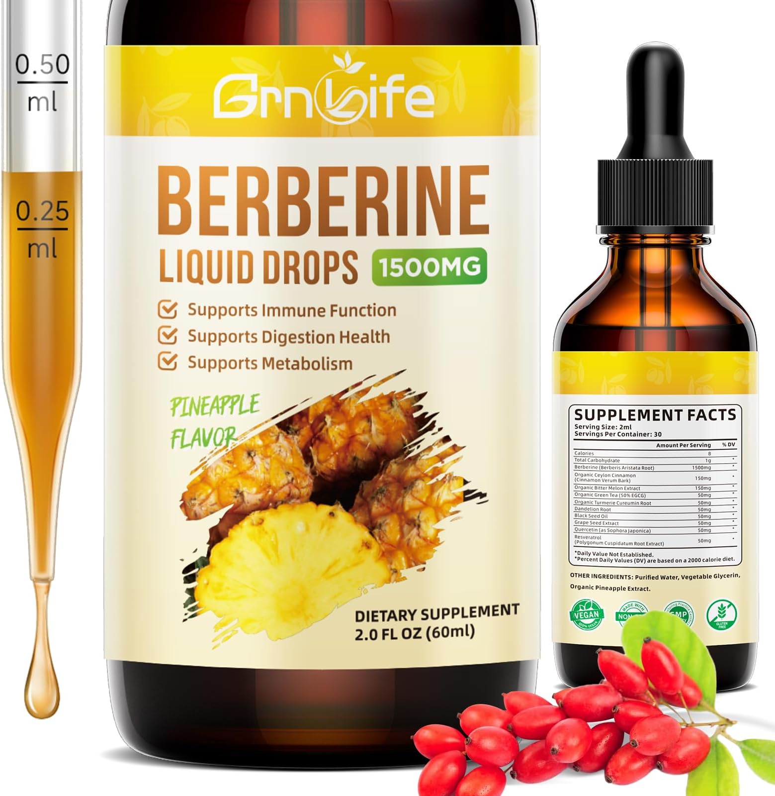 Amazon.com: (2 Pack) Berberine Supplement, Berberine Liquid Drops with ...