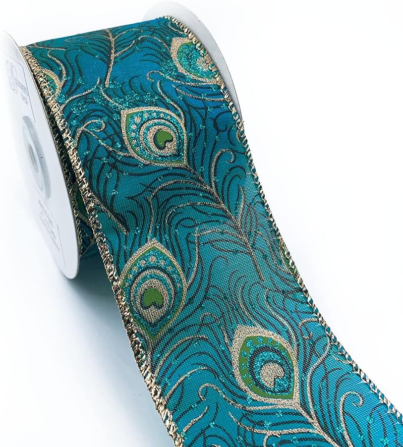 Amazon.com: WR 63-5083 Peacock Green / Gold Wired Edge Ribbon 2-1/2" x ...