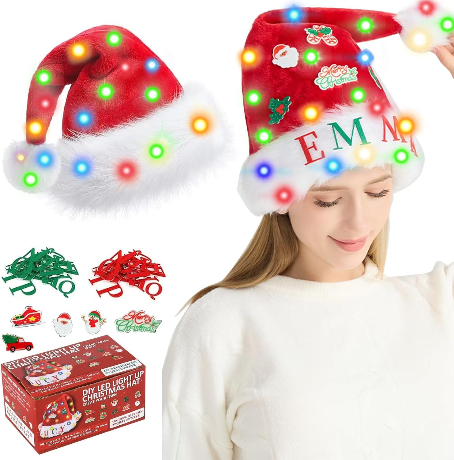 Amazon.com: Light Up Christmas Hat with LED Lights Funny Santa Hat for ...
