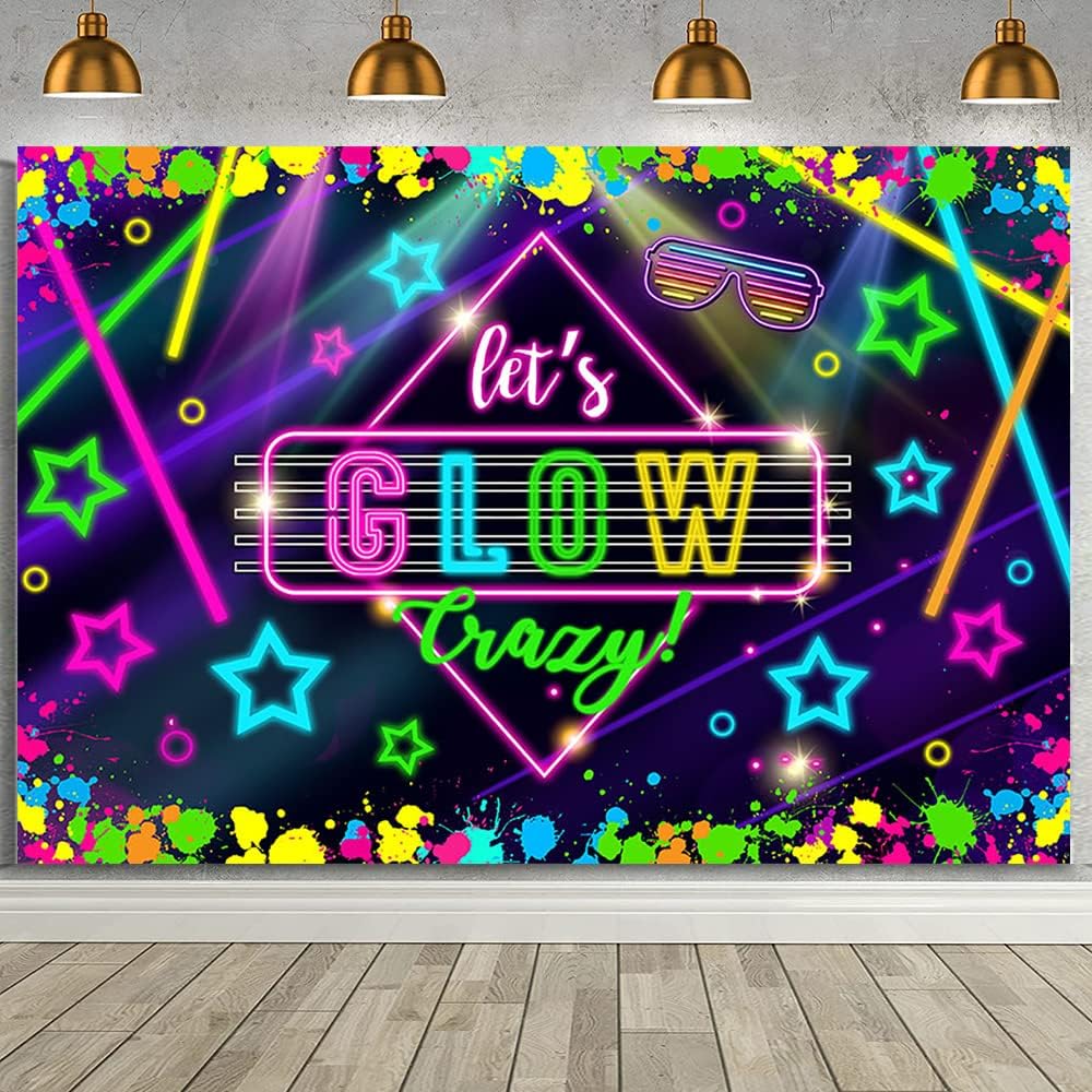 Amazon.com : MEHOFOND 8x6ft Neon Glow Birthday Party Backdrop Glow in ...