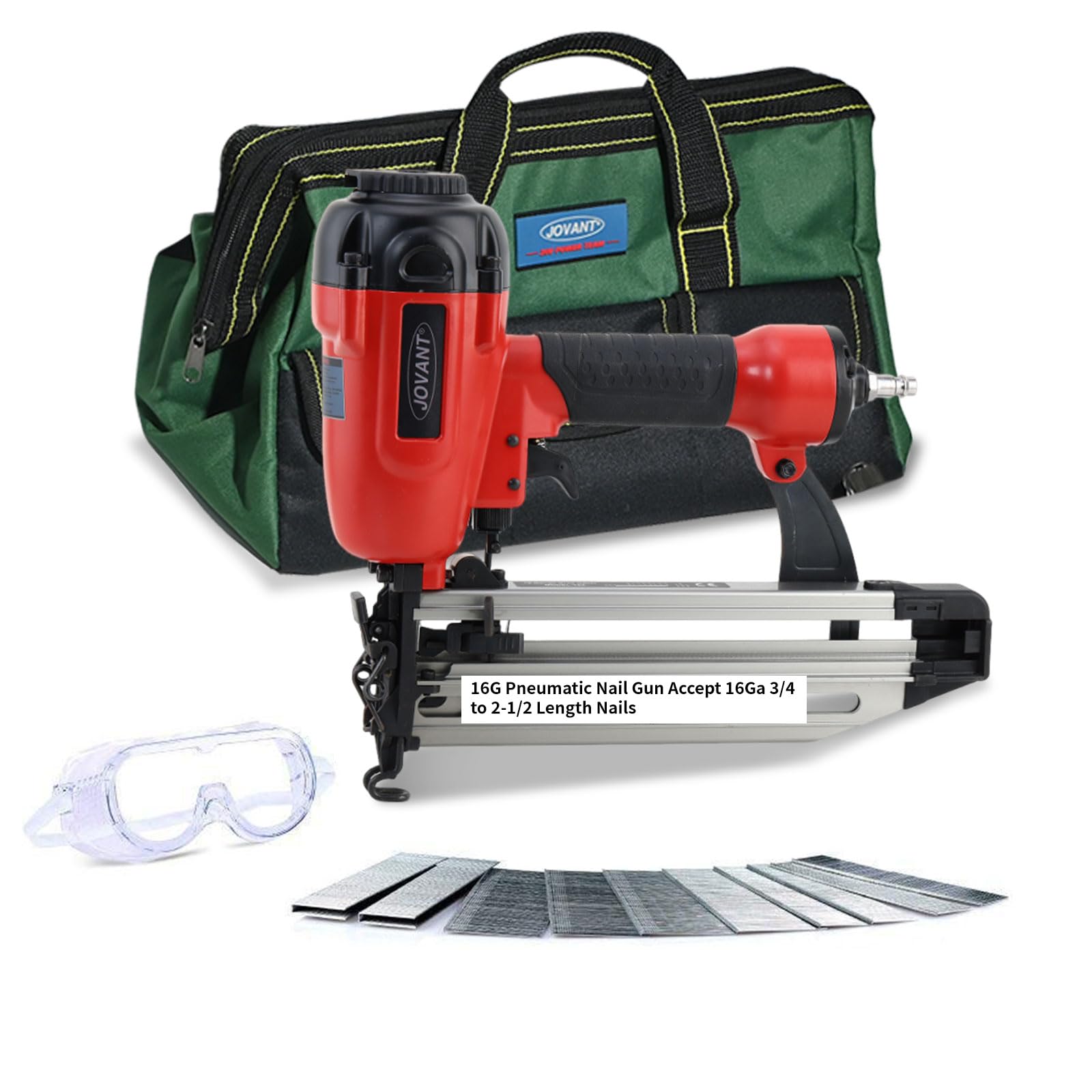 Jovant Pnumatic Finish Nailer,16Gauge nail Gun Acepts 3/4 Inch up to 2 ...