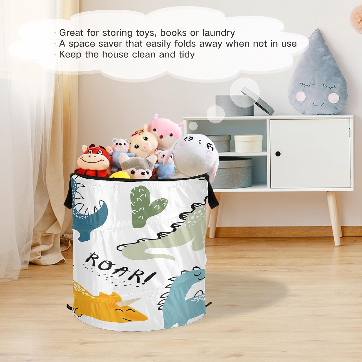 round mini collapsable storage bin for closet Childish Dinosaur Sweet ...