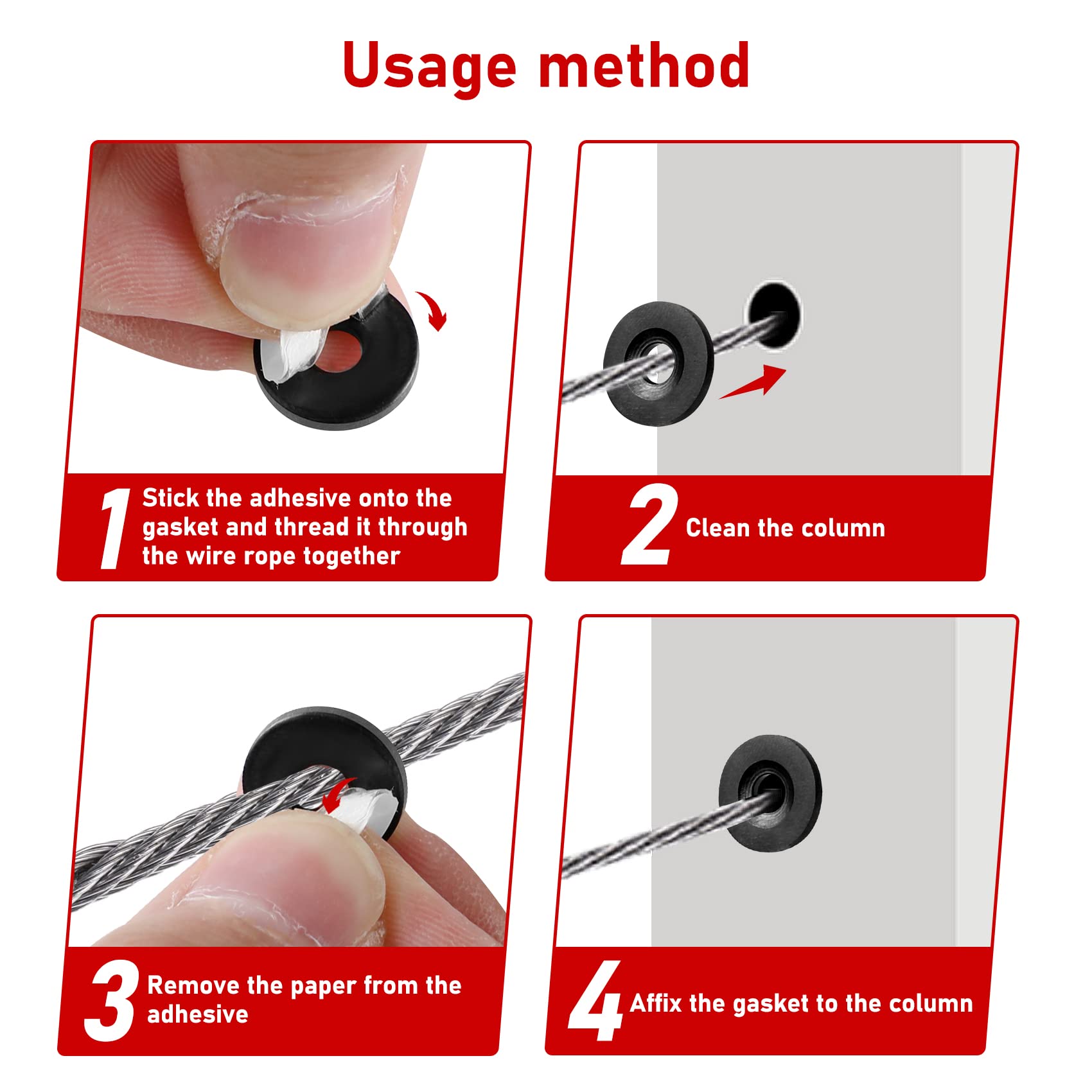 Snapklik.com : 20 Pack Black Cable Railing Kit Adhesive Grommet For 1/8 ...