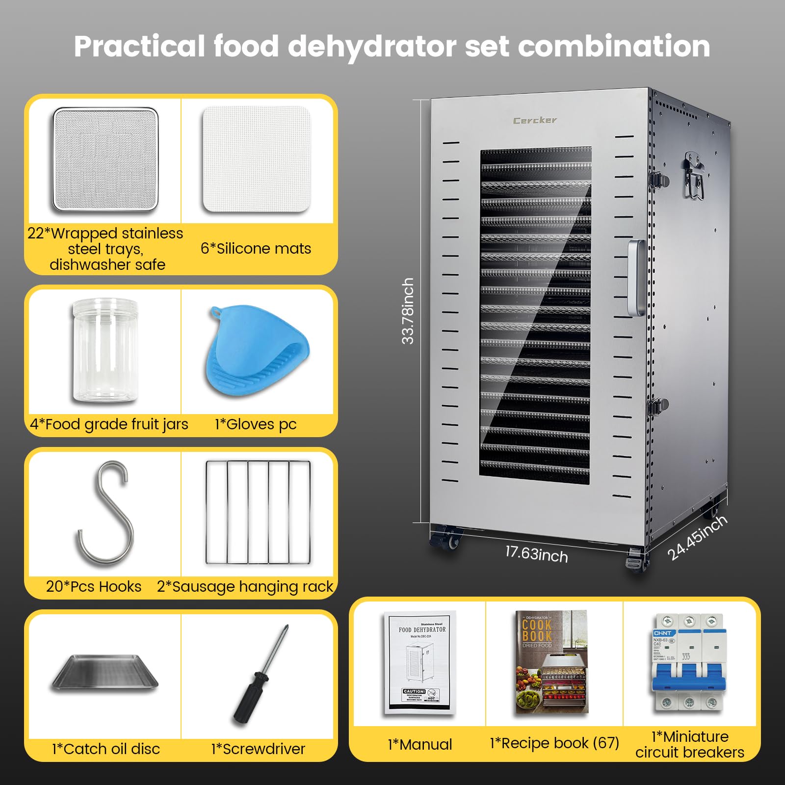 Cercker Commercial Food-Dehydrator Machine 22 Trays, Large Food ...