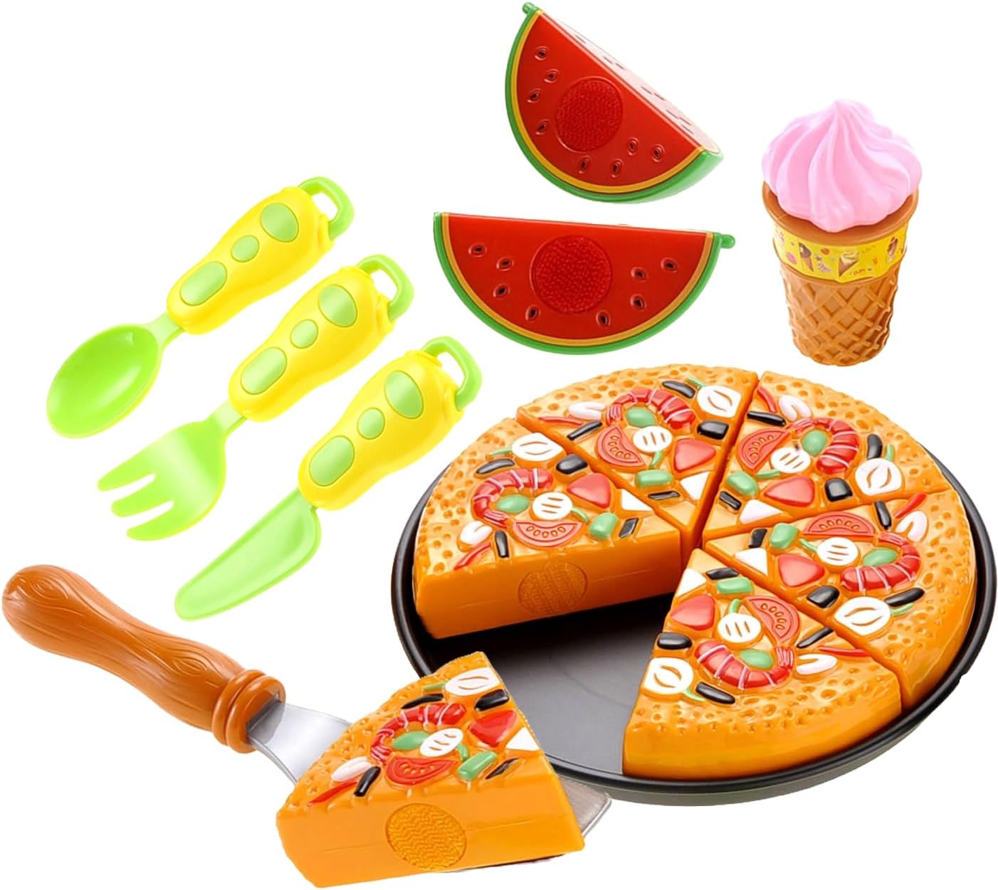 Amazon.com: Cutting Play Food for Toddler Kids Toy Kitchen, Pizza Toy ...