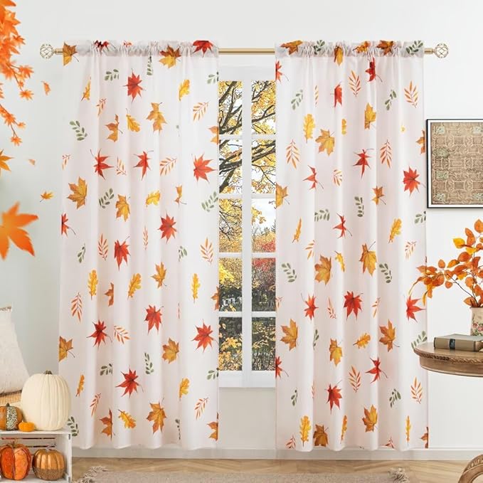 Amazon.com: youleyar Fall Curtains for Living Room, 63 Inch Length Rod ...