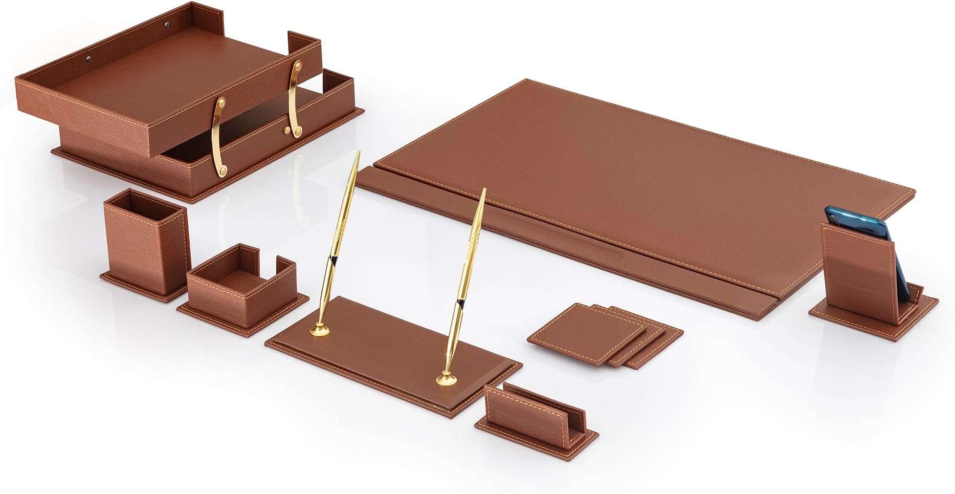 Amazon.com : MOOGCO Bonded Set Luxury Leather Desk Pad & Desk ...