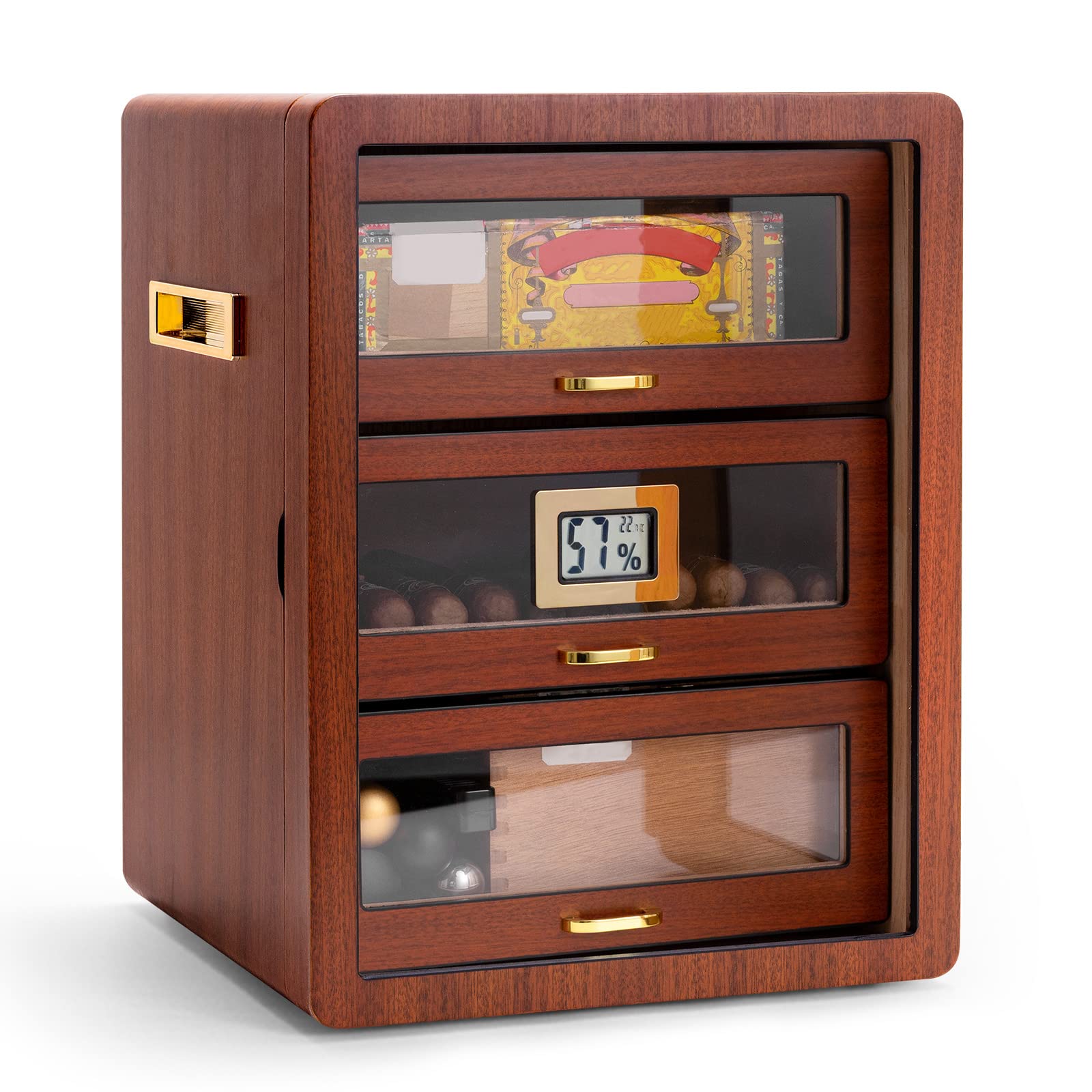 Buy CIGARLOONG Cigar Humidor Cedar Wood 3 Drawers with Digital ...