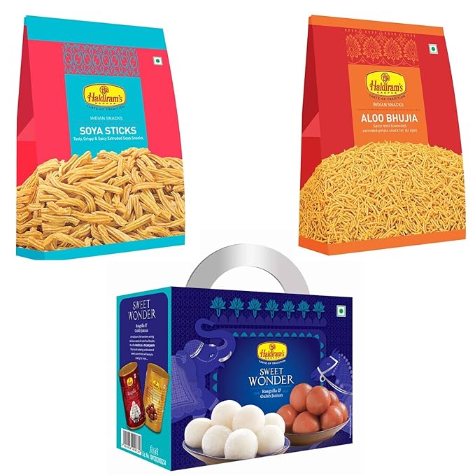 Haldiram's Indian Snacks Combo Pack, SOYA Sticks 200gm, Aloo Bhujia ...