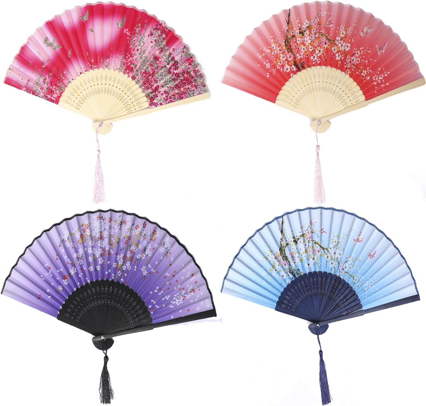 Amazon.com: Bestage 4 Pieces Folding Hand Fans for Women,Silk Foldable ...