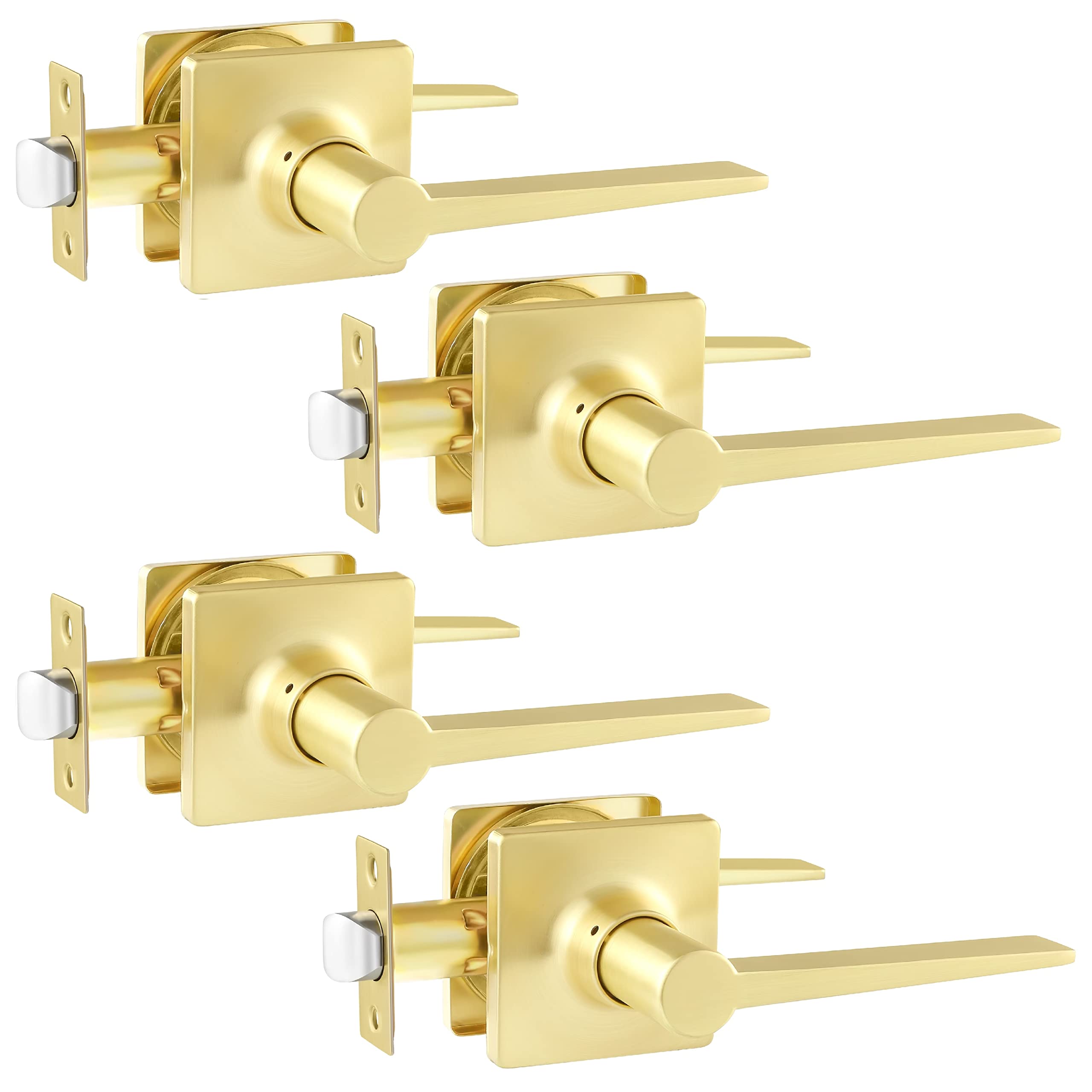 Heittis 4 Pack Gold Door Lock Hall/Closet Lever Handle Lock Interior ...