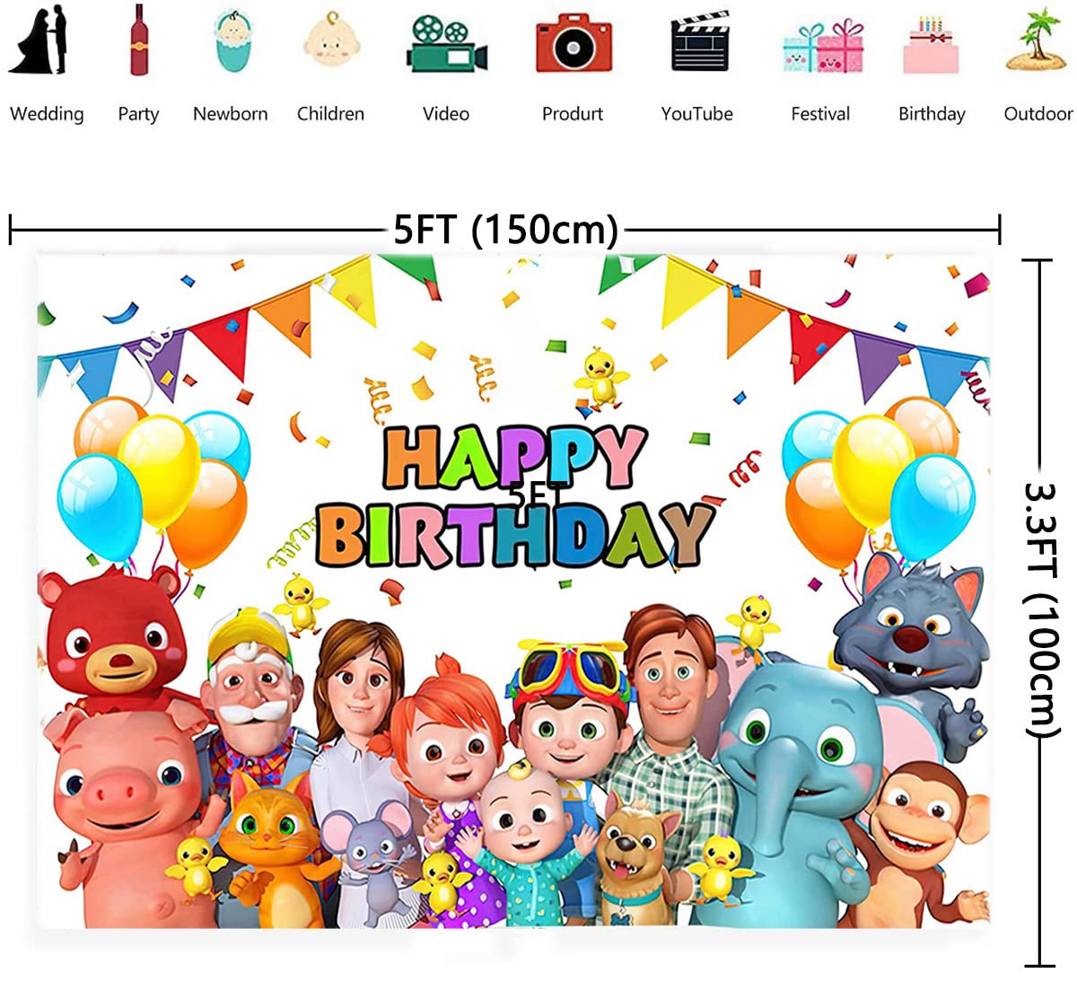 Cocomelon Backdrop 5 X 3 Ft Cocomelon Birthday Party Decoration ...