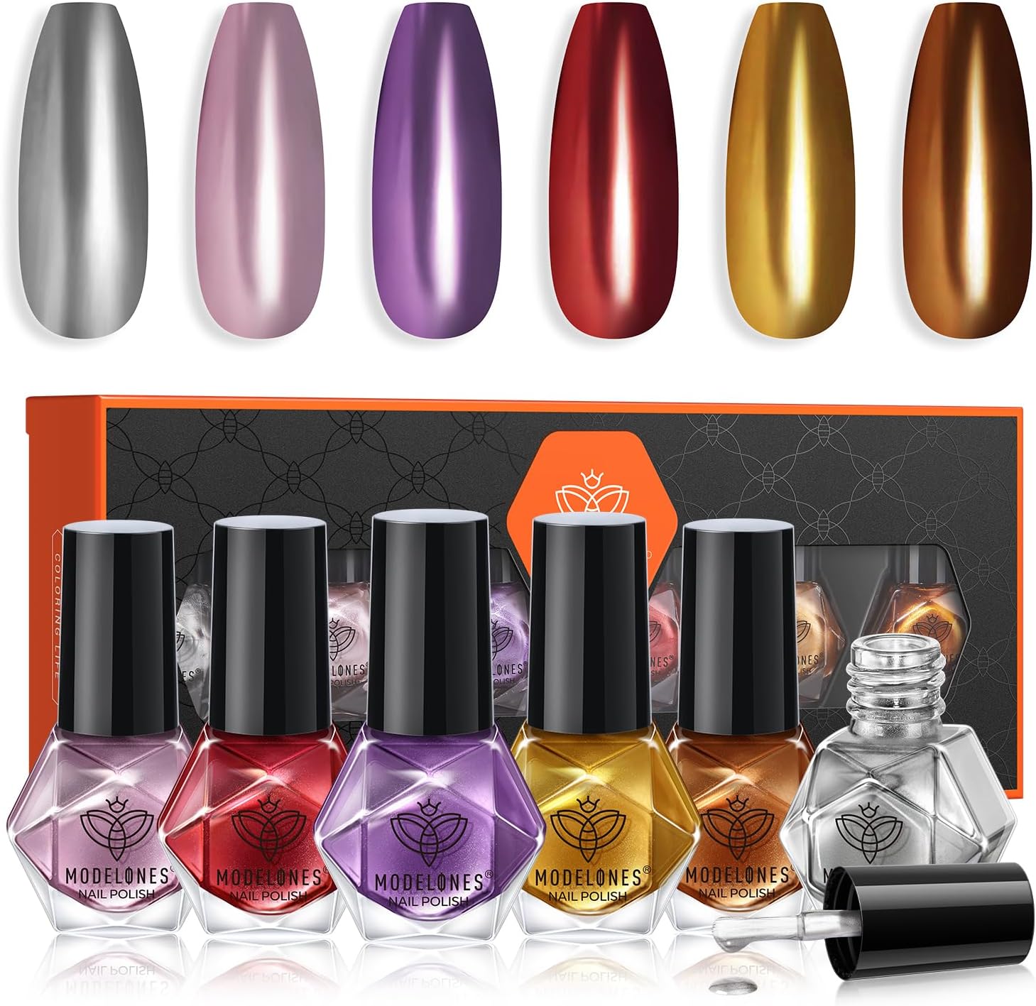 Amazon.com : modelones Nail Polish Set 6 Colors, Metallic Mirror Red ...