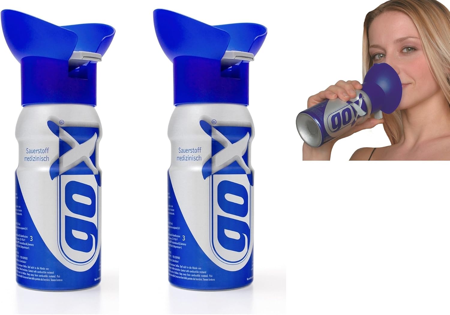 Verpakking met 2 blikjes zuurstof, 4 liter; blikjes pure zuurstof ...