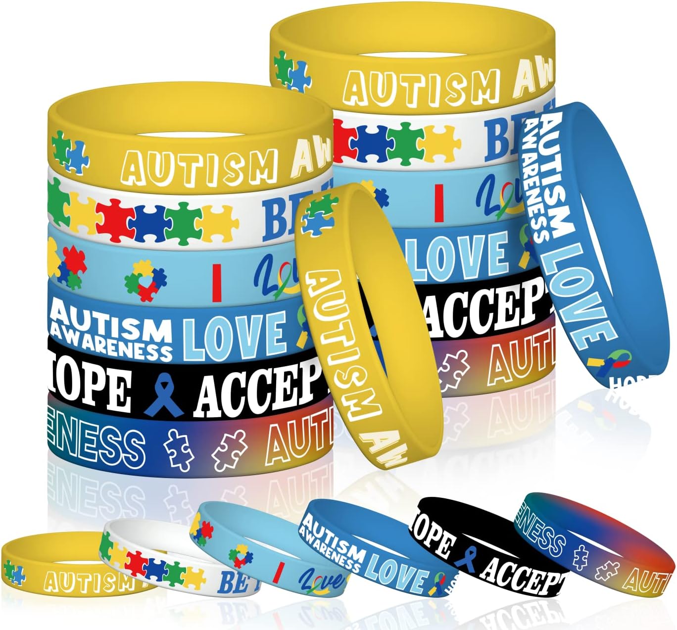 Amazon.com: 100 Pcs Autism Awareness Bracelets,Puzzle Pieces Autism ...