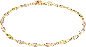 Amazon.com: Barzel 18K Gold Plated Baguette Multi Stone Crystal ...