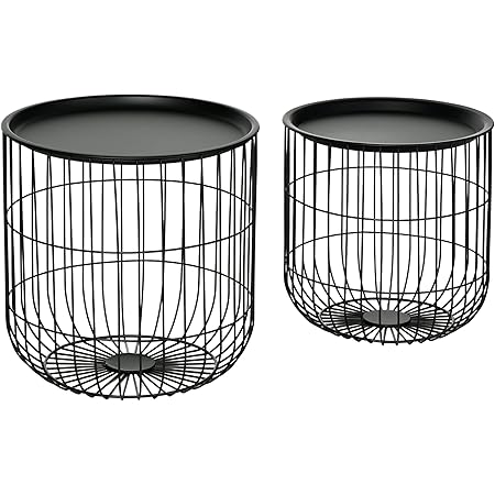 Amazon.com: HOMCOM Nesting End Tables, Round Coffee Table Set of 2 with ...