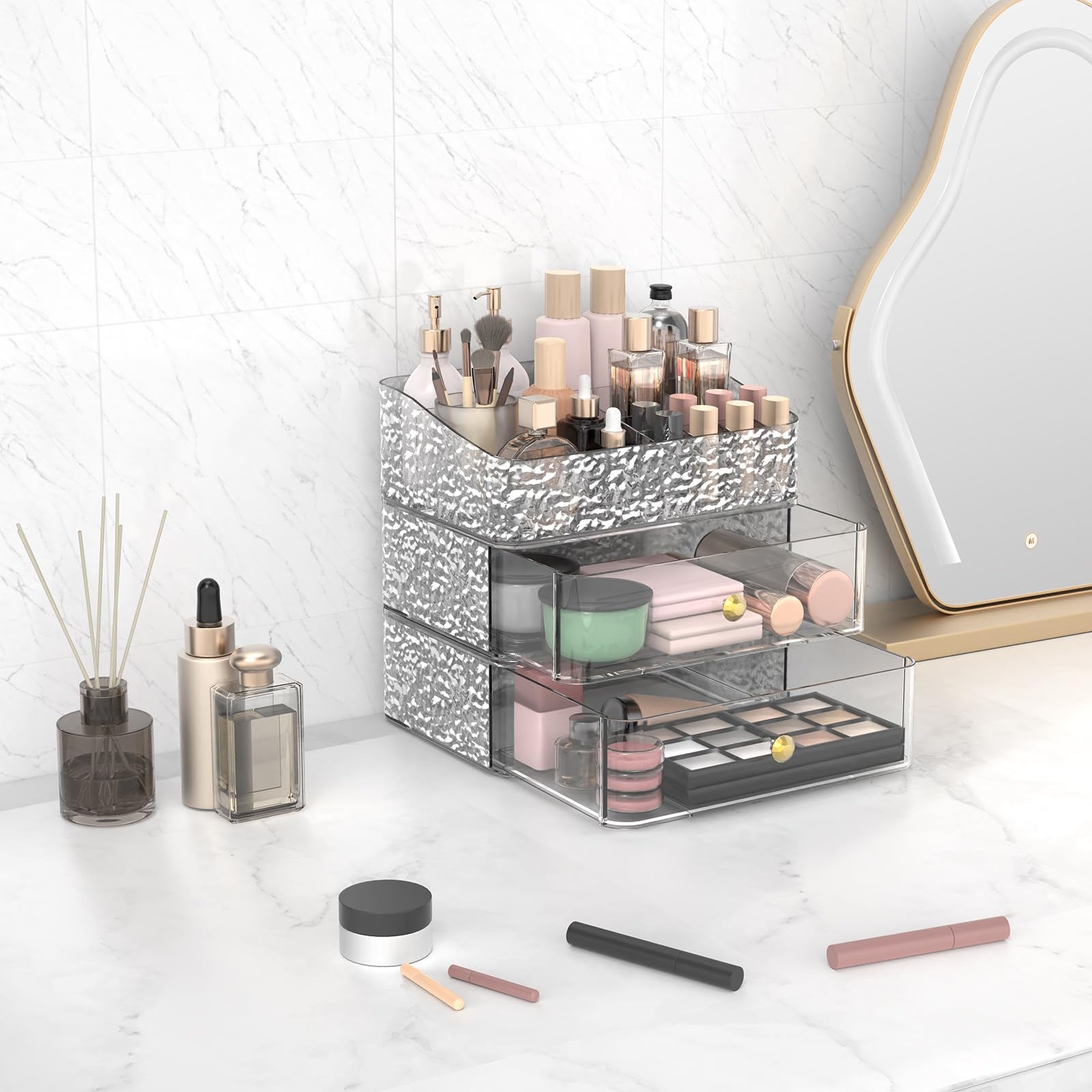 Makeup Organizer for Vanity, Stackable Cosmetics Organizer and Storage ...