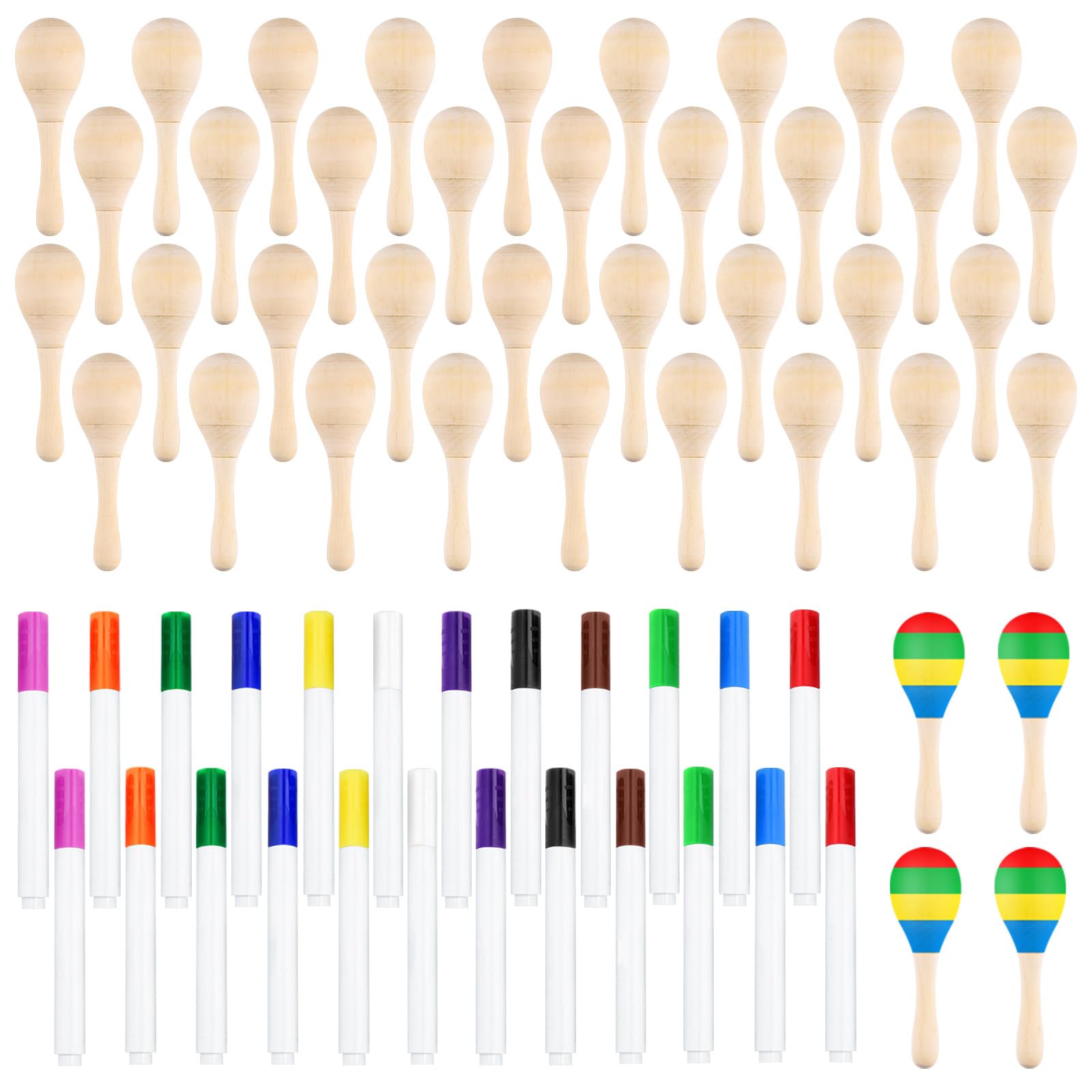 Amazon.com: BOUBONI 40Pcs DIY Wooden Maracas for Kids, Mini Maracas for ...