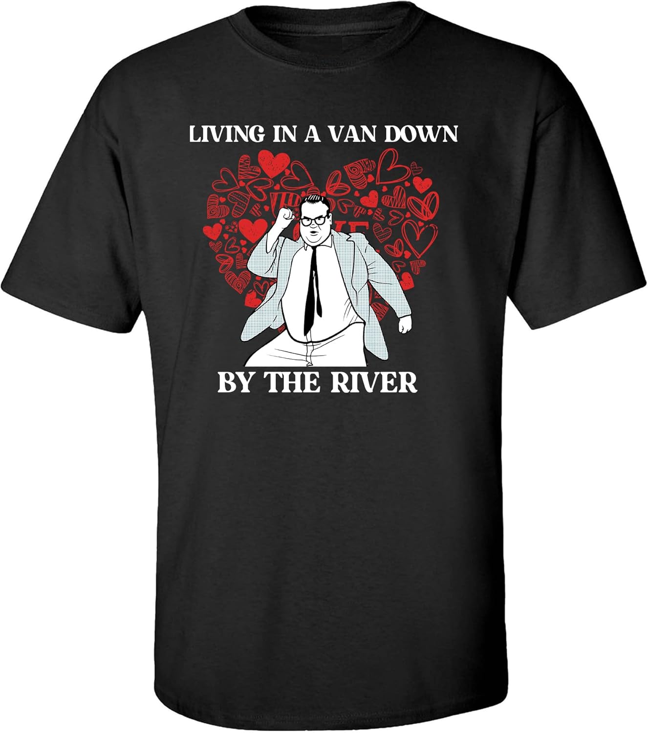 Living in A Van Down by The River Retro T-Shirt Funny Chris Farley ...