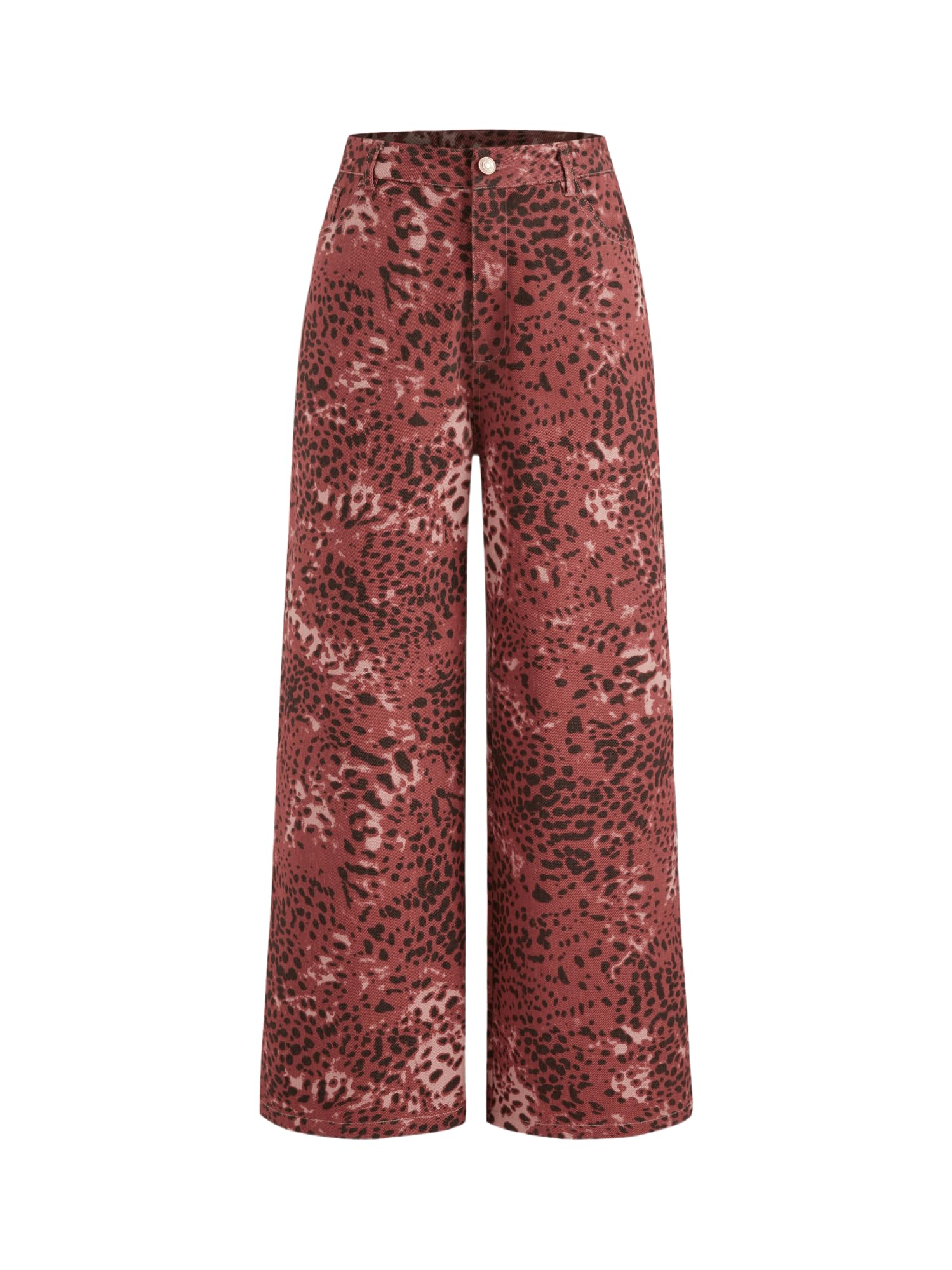 CIDER Denim Mid Waist Leopard Wide Leg Pants at Amazon Women's Jeans store