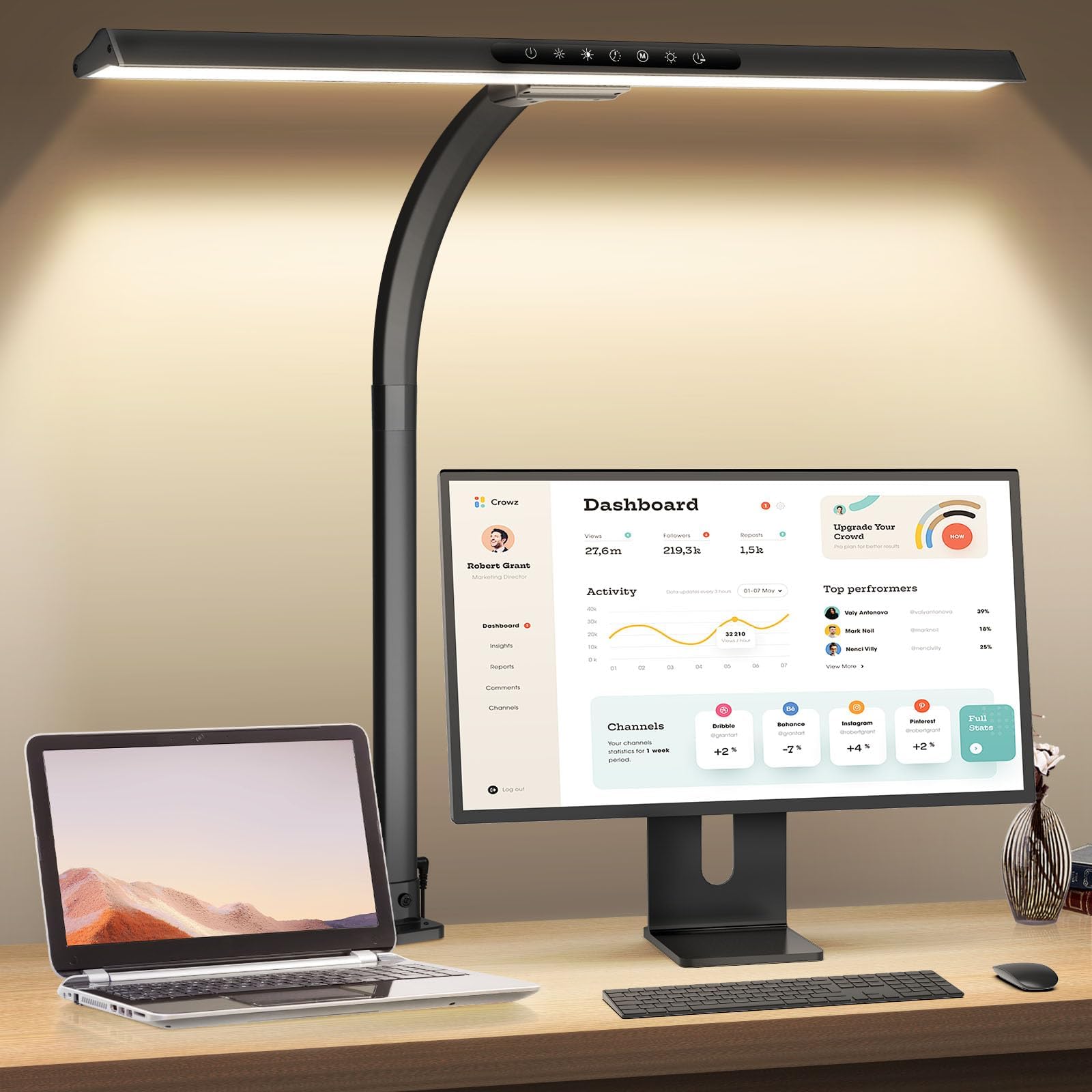 Anyuainiya LED Desk Lamp with Clamp, 24W Architect Desk Lamp for Home ...