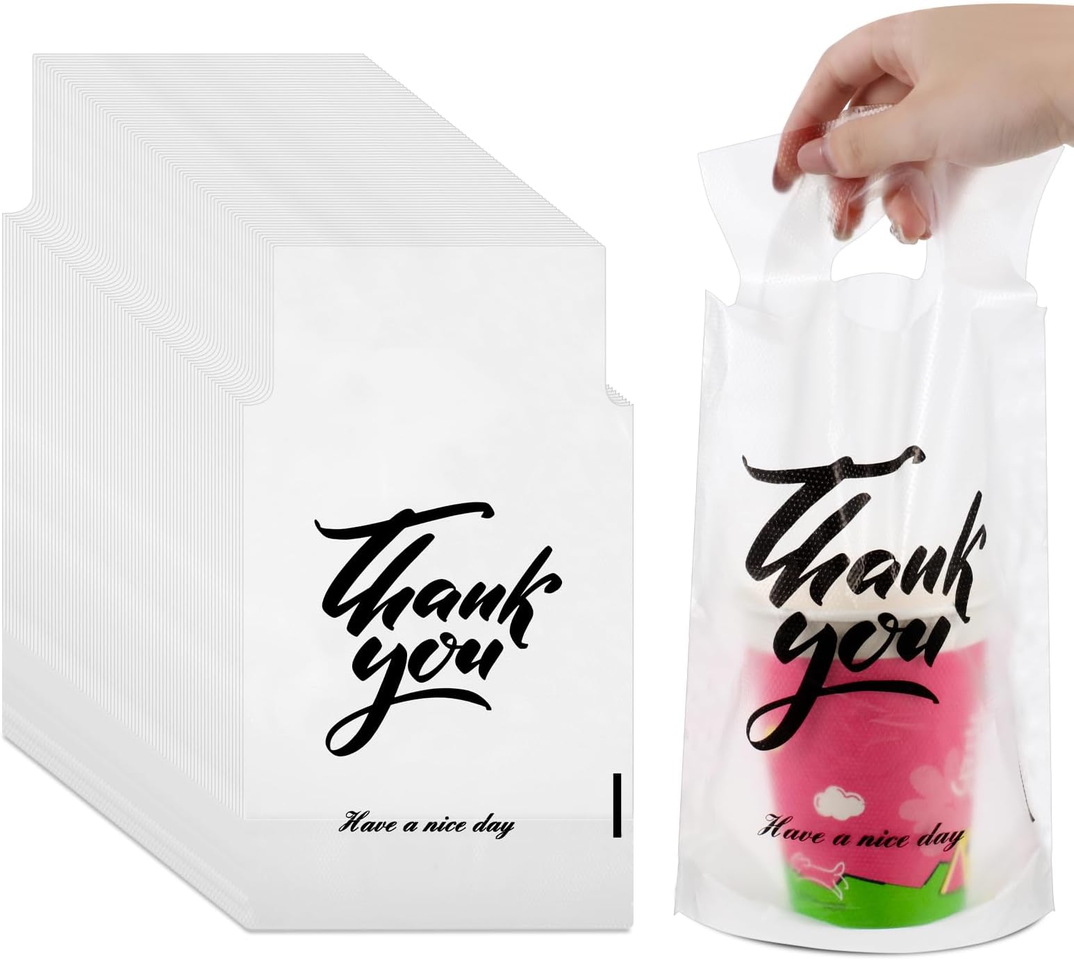 Amazon.com: Qilery 1500 Pcs Drink Carrier Bag for Delivery Clear Cup ...