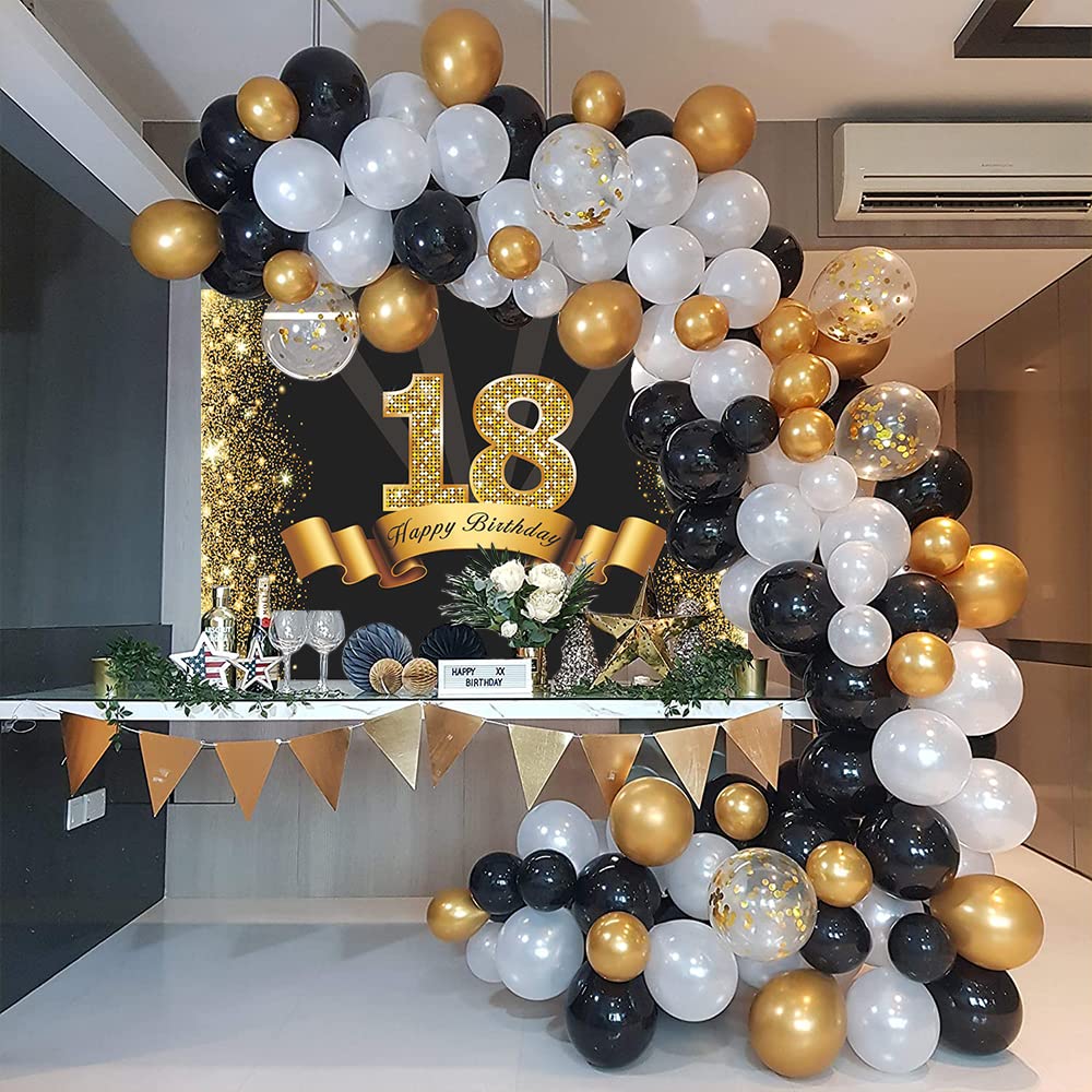 Buy Black and Gold 18th Birthday Backdrop 18 Years Old Birthday Party ...