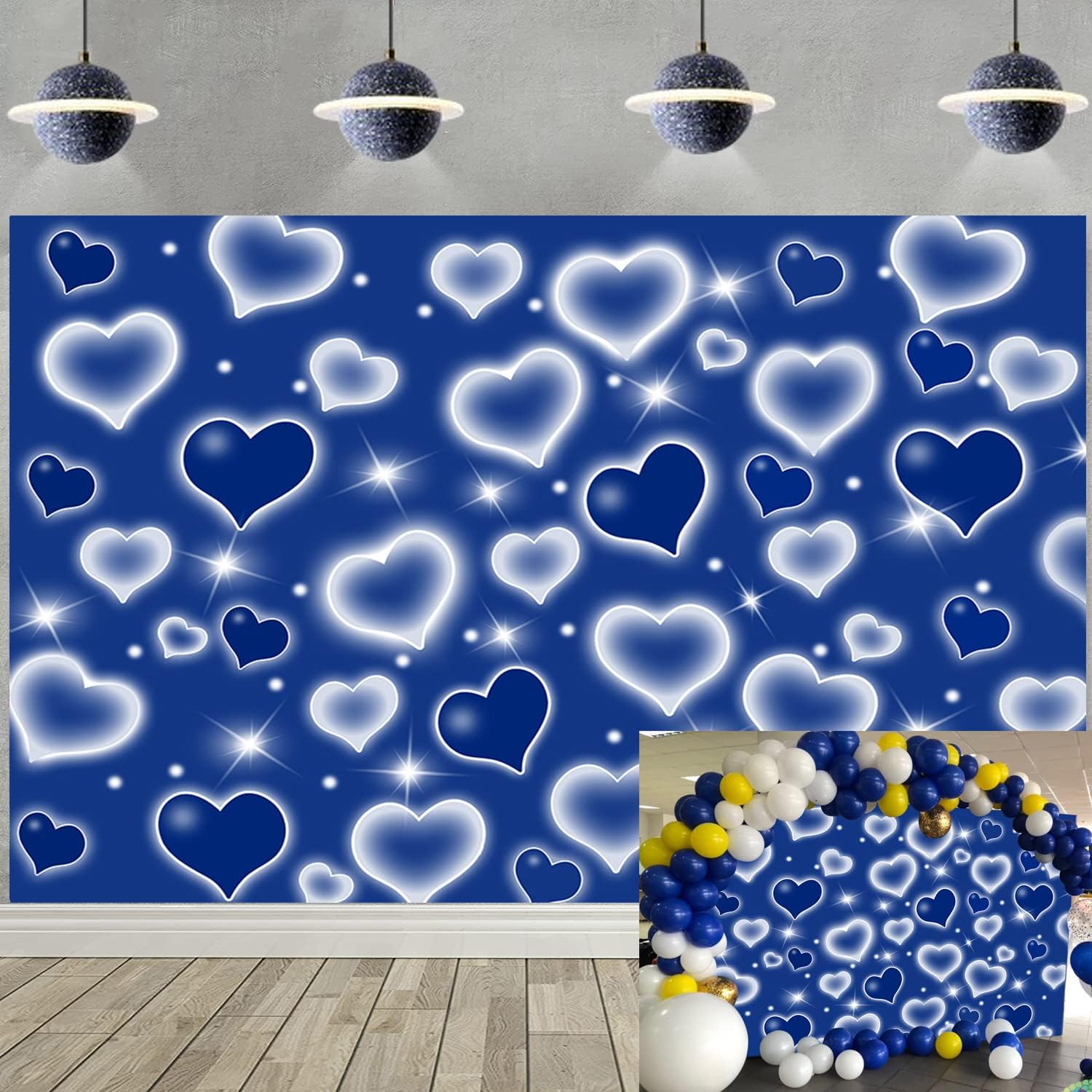 Amazon.com : Rsuuinu Blue Heart Backdrop Early 2000s Party Decorations ...