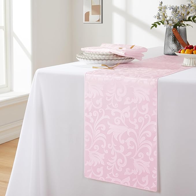 Amazon.com: HommxJF 12 Packs Damask Satin Table Runner 12 x 108Inch ...