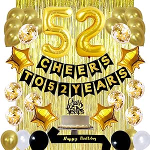 Amazon.com: Gold 52nd Birthday Decorations Kit, Cheers To 52 Years ...