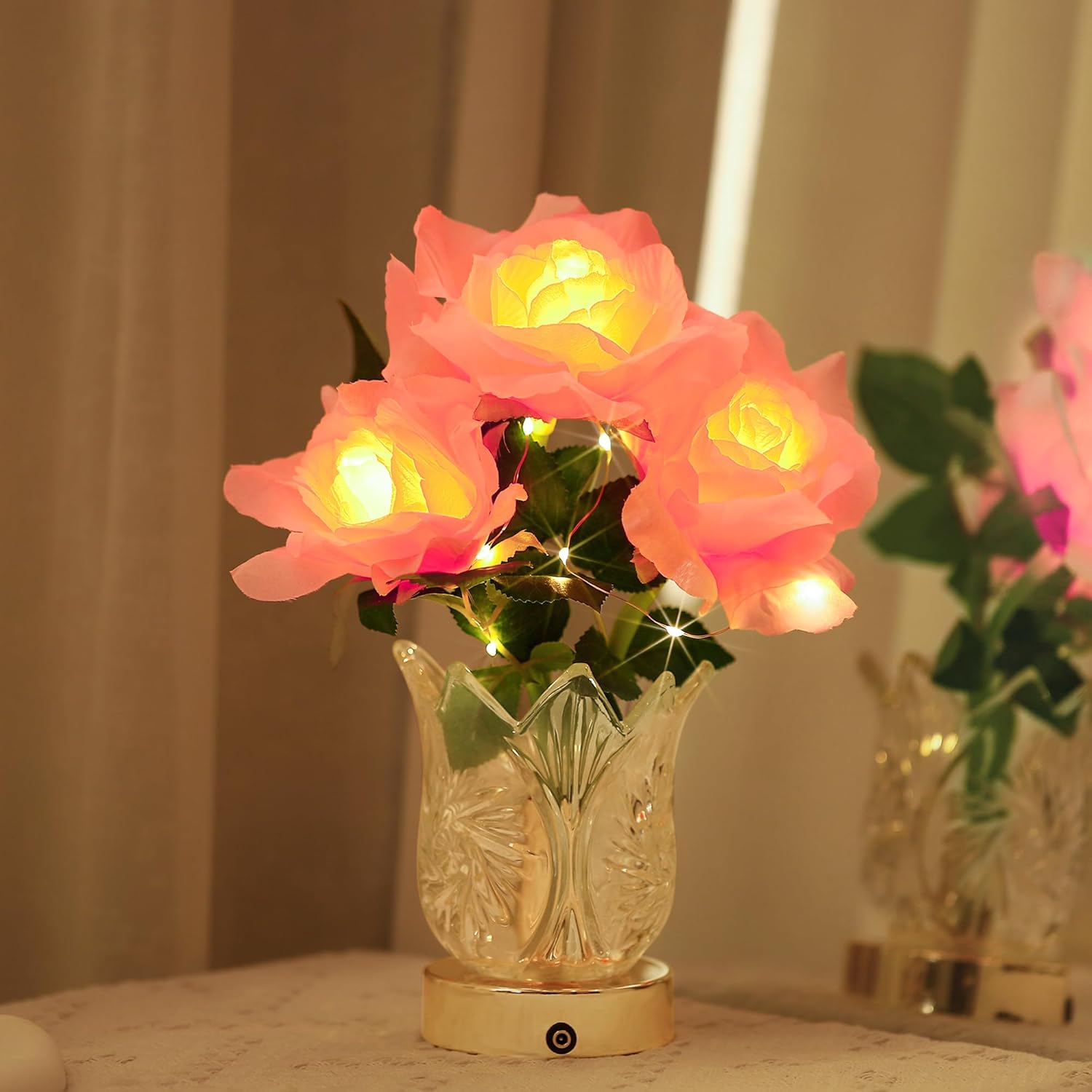 Artificial Pink Rose LED Lamp for Womens Gifts, Pink Rose Night Light ...